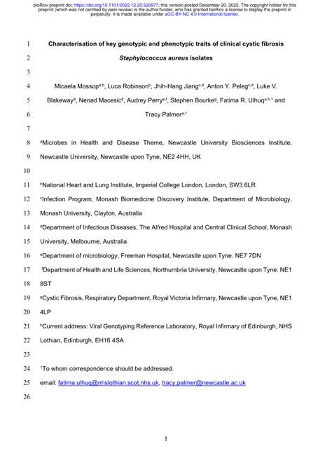 Pdf Characterisation Of Key Genotypic And Phenotypic Traits Of Clinical Cystic Fibrosis