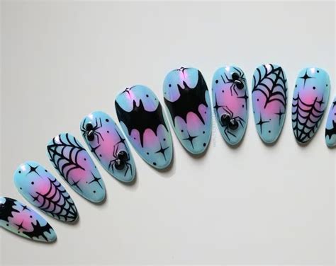 Littlenailsus Etsy Summer Halloween Nails Pink And Blue Halloween