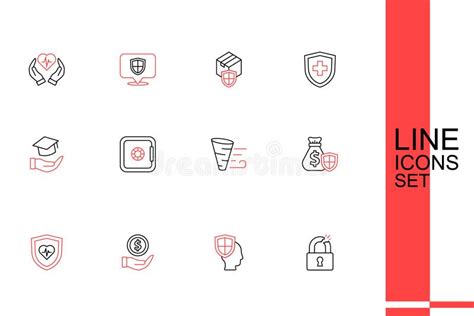 Set Line Broken Or Cracked Lock Life Insurance With Shield Money Bag Tornado Safe And