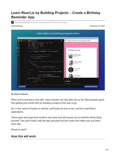 Learn Reactjs By Building Projects Create A Birthday Reminder App Pdf