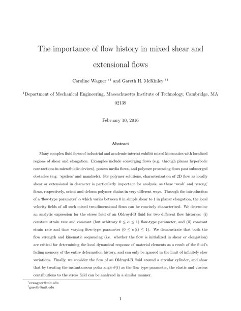 Pdf The Importance Of Flow History In Mixed Shear And Extensional Flows