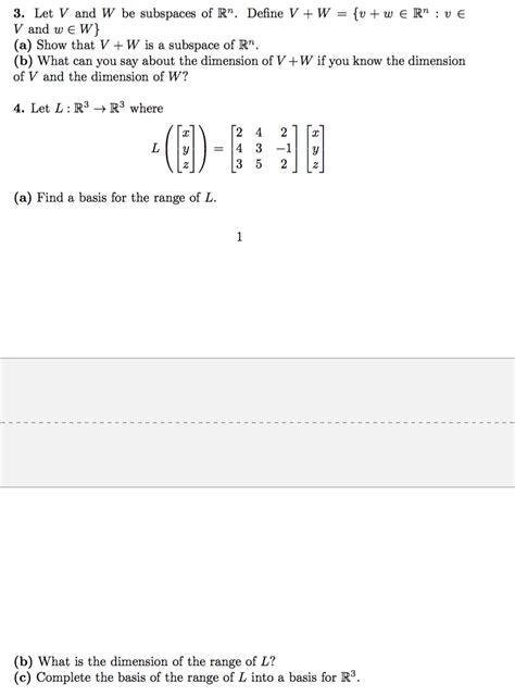 Solved 3 Let V And W Be Subspaces Of R Define V W {v