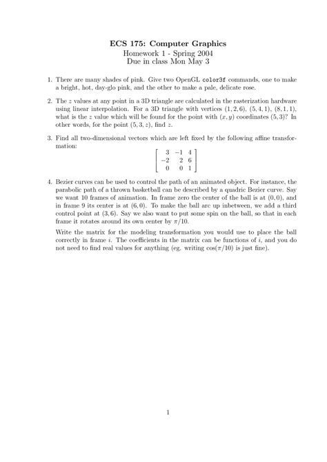 Computer Graphics Assignment 1 Spring 2004 Ecs 175 Docsity