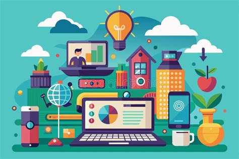 A Vibrant Workspace Showcases Various Digital Gadgets Plants And Data Visualizations