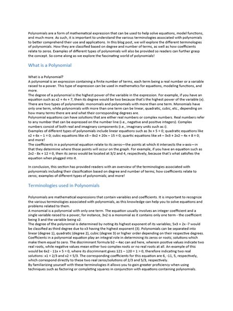 Terminologies Of Polynomials Pdf Polynomial Equations