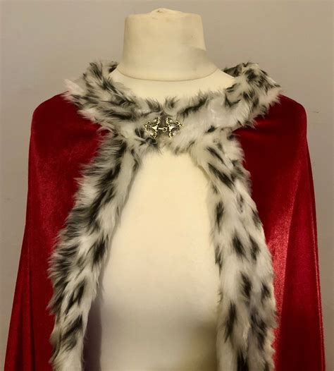 Red Velvet Luxury Cloak With Faux Fur Ermine Trimming Goddess Cloak