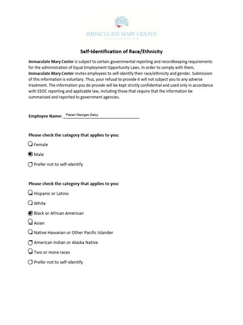 Self Identification Of Race Ethnicity Pdf