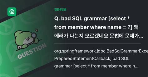 Bad Sql Grammar Select From Membe 인프런 커뮤니티 질문and답변