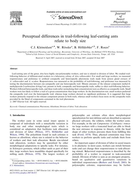 Pdf Perceptual Differences In Trail Following Leaf Cutting Ants