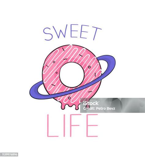 달콤한 삶 도넛 필기 레터링 T 셔츠 인쇄 슬로건 티 패션 인쇄 포스터 카드 스티커에 대 한 타이포 그래피 슬로건 T 셔츠에