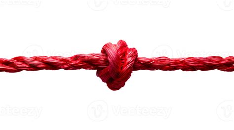 red rope with knot red thick string with rope in the middle isolated