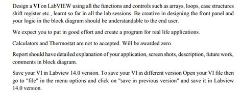 Design A VI On LabVIEW Using All The Functions And Chegg Com