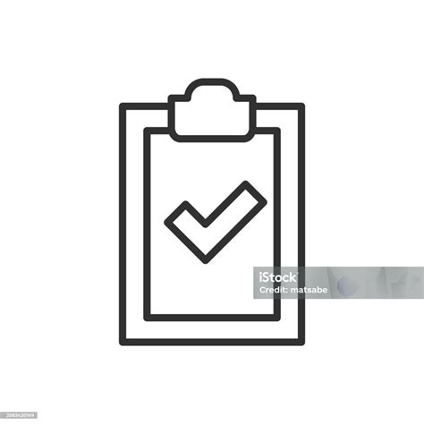 체크리스트가 있는 클립보드 선형 아이콘 점검 표 편집 가능한 획이 있는 선 검사 보기에 대한 스톡 벡터 아트 및 기타 이미지