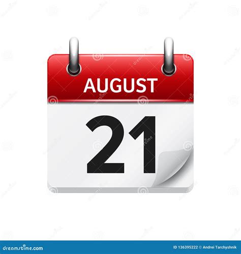 August 21 Vector Flat Daily Calendar Icon Date And Time Day Month