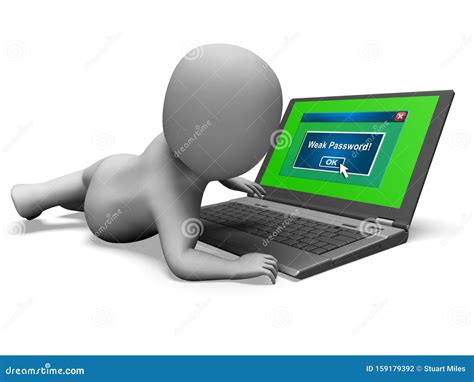Weak Password Laptop Shows Online Vulnerability And Internet Threat 3d Illustration Stock