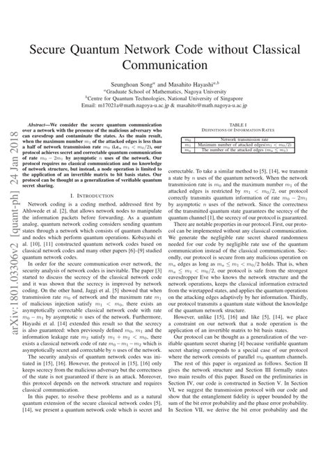 Pdf Secure Quantum Network Code Without Classical Communication