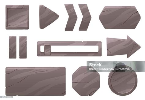 스톤 메뉴 버튼 Gui 디자인 요소 자연스러운 바위 질감 인터페이스 프레임 균열이 있는 보드 게임 또는 사이트 탐색을 위한