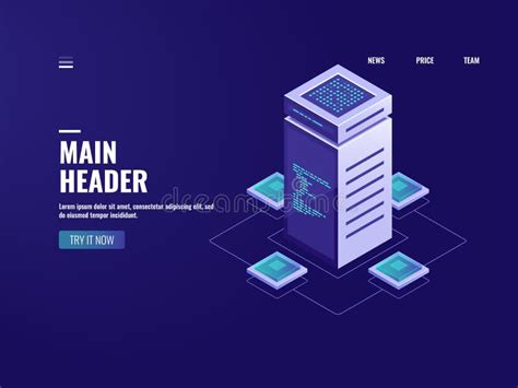 Server Room Isometric Big Data Processing Cloud Storage Blockchain Technology Data Center And