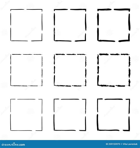 Hand Drawn Frames Black Square Shape Borders Set Of Grunge Square Stock Vector Illustration