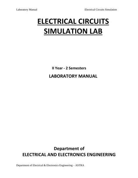 Pdf Electrical Circuits Simulation Lablaboratory Manual Electrical