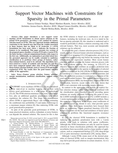 pdf support vector machines with constraints for sparsity in the