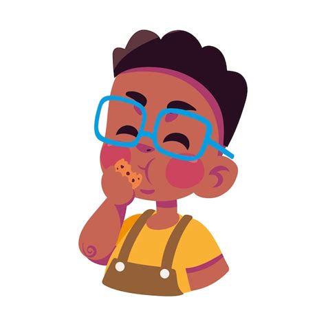 Garoto Comendo Um Cone Isolado De Biscoito Vetor Premium