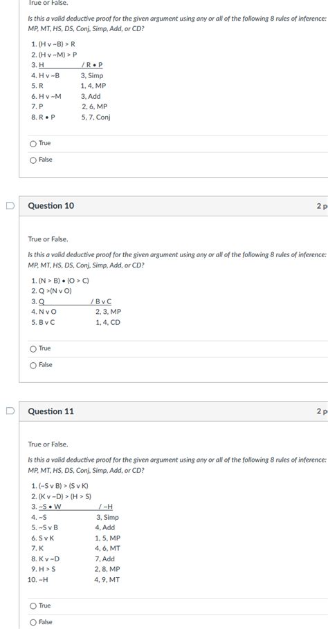 Solved True Or False Is This A Valid Deductive Proof For The