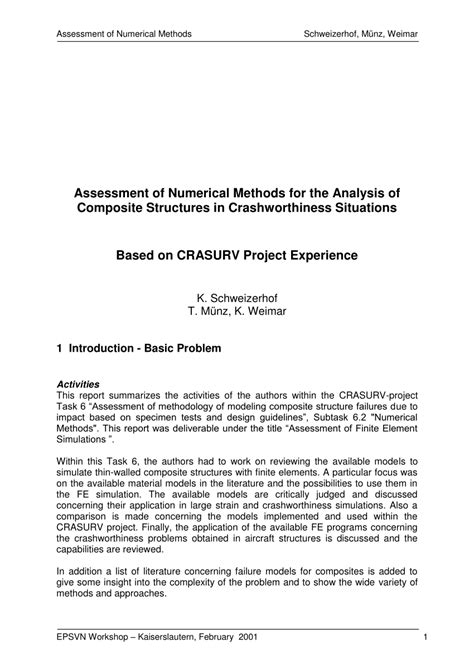 Pdf Assessment Of Numerical Methods For The Analysis Of Composite Shell Structures In