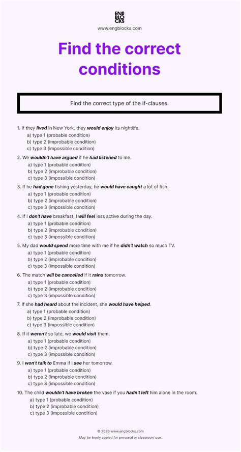 Find The Correct Type Of The If Clauses Englishgrammar Eslworksheets Ifclauses Conditionals