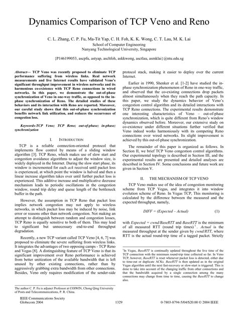 PDF Dynamics Comparison Of TCP Veno And Reno