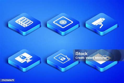 설정 문서 및 잠금 서버 데이터 웹 호스팅 닫힌 자물쇠가 있는 태블릿 컴퓨터 모니터 잠금 안전 및 보안 카메라 아이콘 벡터 3차원 형태에 대한 스톡 벡터 아트 및 기타