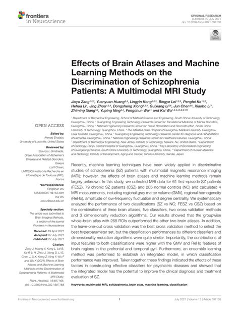 Pdf Effects Of Brain Atlases And Machine Learning Methods On The Discrimination Of