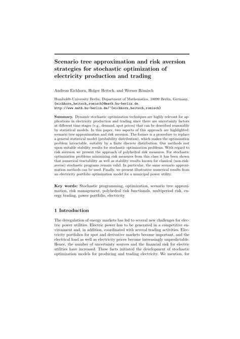 Pdf Scenario Tree Approximation And Risk Aversion Strategies For Stochastic Optimization Of