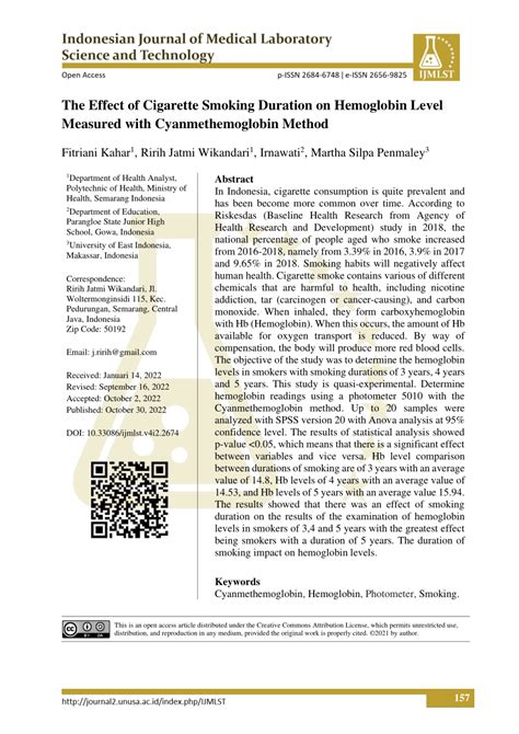 Pdf The Effect Of Cigarette Smoking Duration On Hemoglobin Level