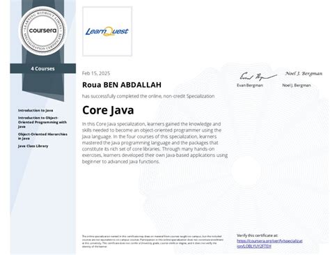 Java Certification Coursera Programming Softwaredevelopment Roua Ben Abdallah