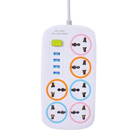 Power Socket Extension Cable Moveable Multi Function Socket With 6 Socket And 4 Usb Charging Port