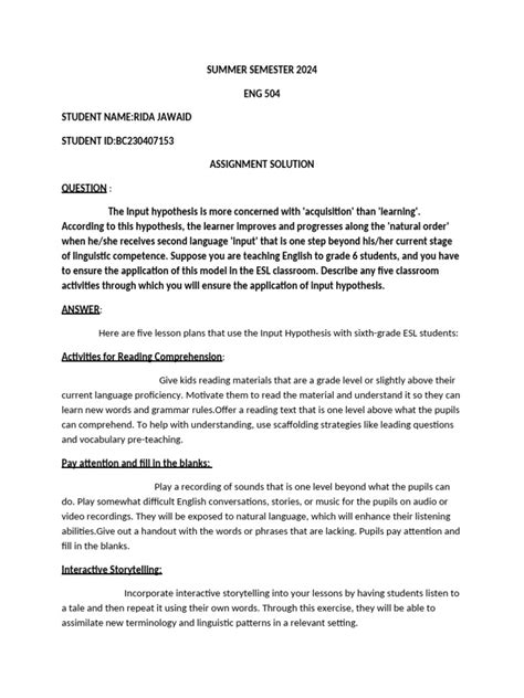 Eng 504 Summer Semester Assignment Solution Pdf