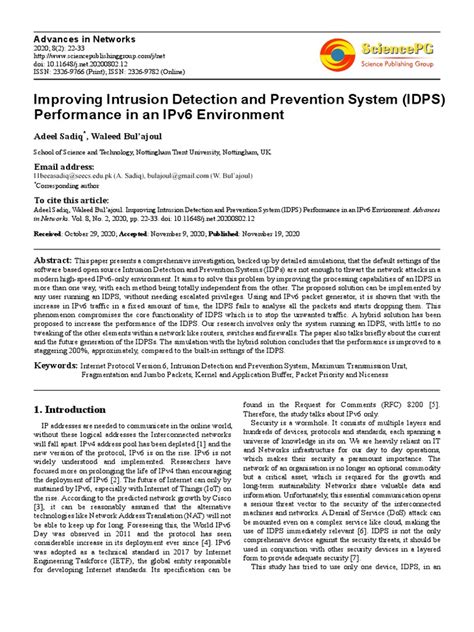 improving intrusion detection and prevention system idps performance in an ipv6 environment