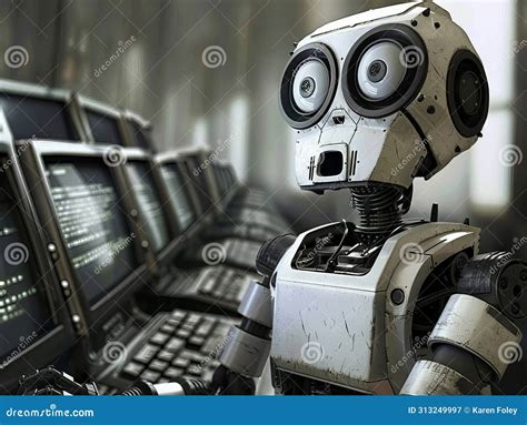 Vintage Computers And Robot Stock Illustration Illustration Of