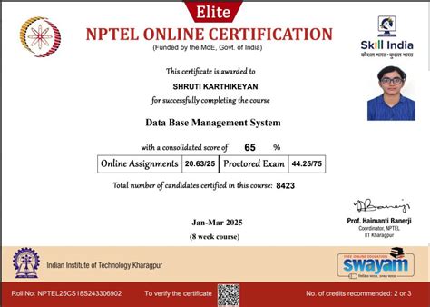 Nptel Dbms Sql Techskills Databasemanagement Continuouslearning Shruti K