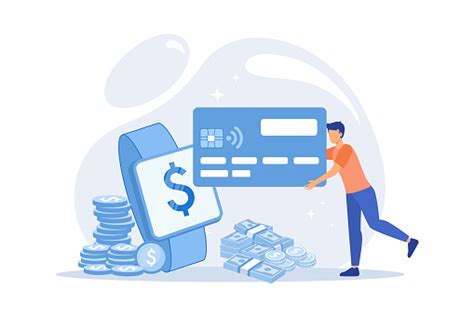 비접촉식 지불 신용 카드 리더기 Nfc를 사용하도록 설정합니다 스마트 쇼핑 금융 거래 송금 스마트 시계를 이용한 전자 상거래 온라인 터미널 개념에 대한 스톡 벡터 아트 및