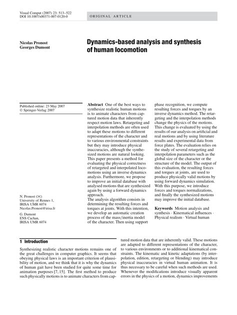 Pdf Dynamics Based Analysis And Synthesis Of Human Locomotion