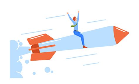 로켓을 타고 날아오르는 행복한 기업가 남성 캐릭터는 사업 시작 개념 성공으로가는 사업가 남자에 대한 스톡 벡터 아트 및 기타 이미지 남자 로켓 성장 개념 Istock