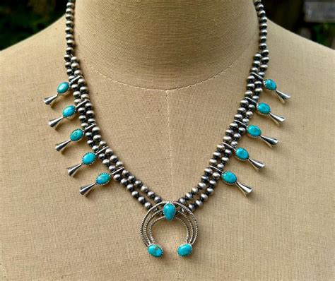 Squash Blossom Necklace Sterling Silver Genuine Turquoise