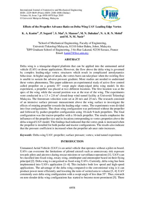 Pdf Effects Of The Propeller Advance Ratio On Delta Wing Uav Leading Edge Vortex