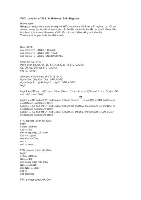 Docx Vhdl Code For A 74ls194 Universal Shift Register Dokumentips