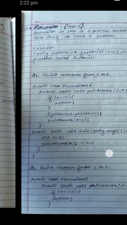 20 Recursion In Java Shorts Notes Programmer Coder Engineer Ytshorts Trending 1million