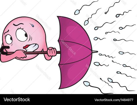 Egg Cell Holding Umbrella Against Sperm Cells Vector Image