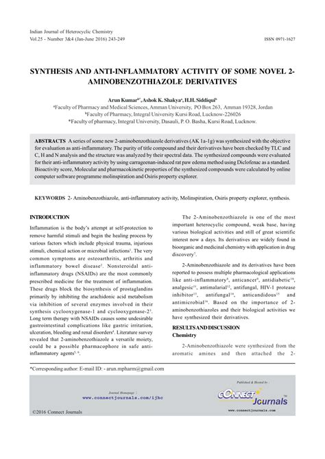 Pdf Synthesis And Anti Inflammatory Activity Of Some Novel 2 Aminobenzothiazole Derivatives