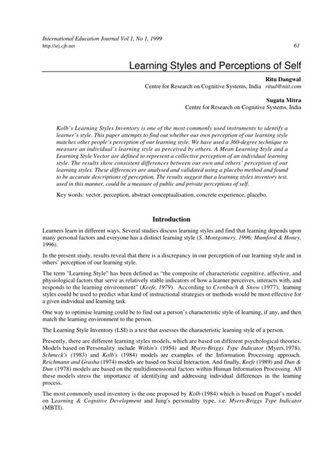 Pdf Learning Styles And Perceptions Of Self